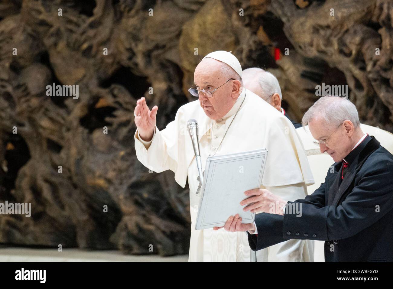 Pope Francis delivers the blessing during his traditional Wednesday ...