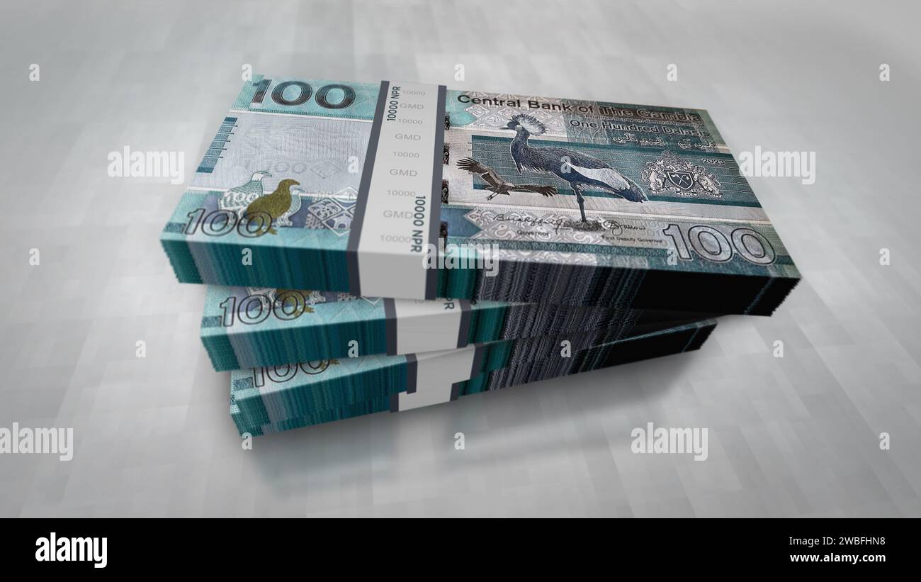 Gambia money Gambian dalasis money pack 3d illustration. 100 GMD ...