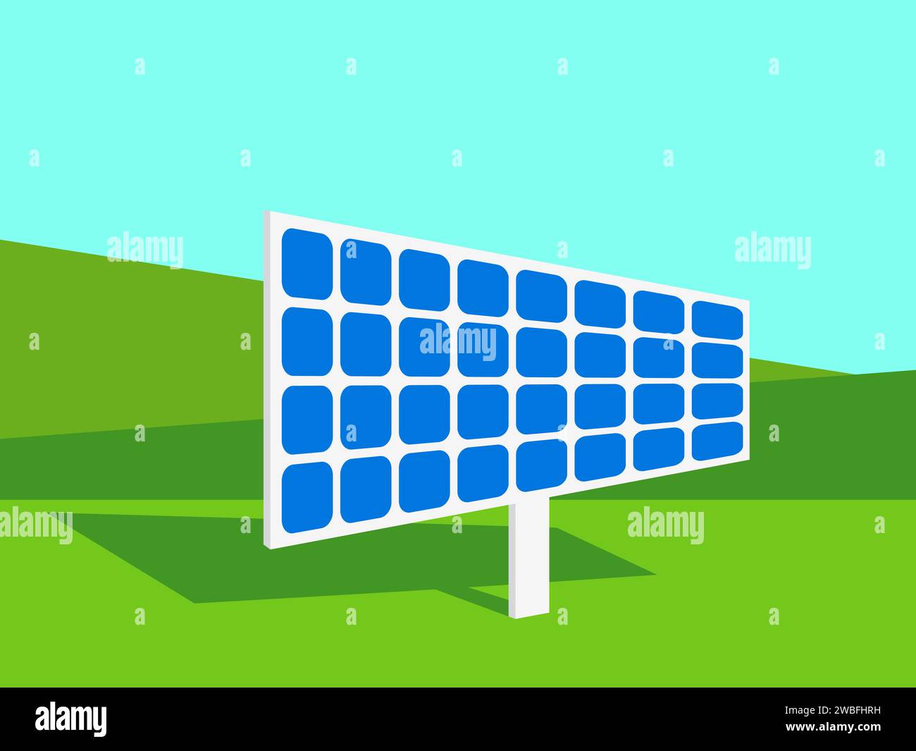 Solar panel on a green field. Landscape with a solar panel. Renewable ...