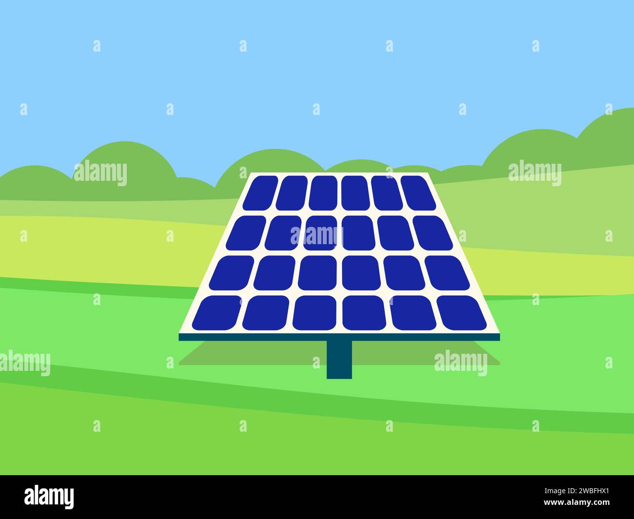 Solar panel on a green field. Landscape with a solar panel. Renewable ...