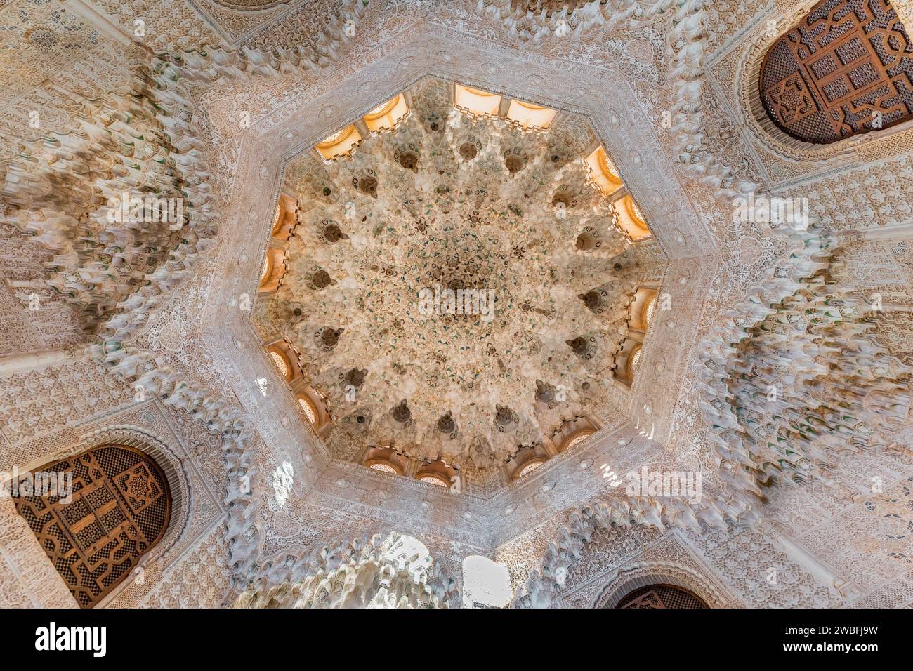 Ceiling of the Hall of the Two Sisters decorated with typical Islamic ...