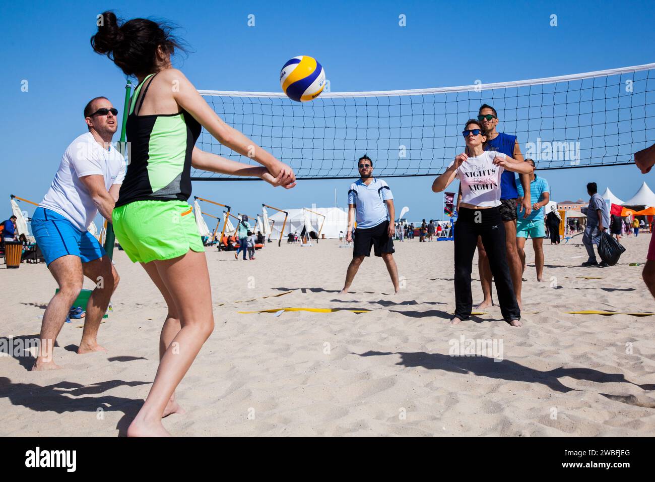 Doha, Qatar-February 14, 2016: Beach volleyball on the occasion of Qatar National Sports ...