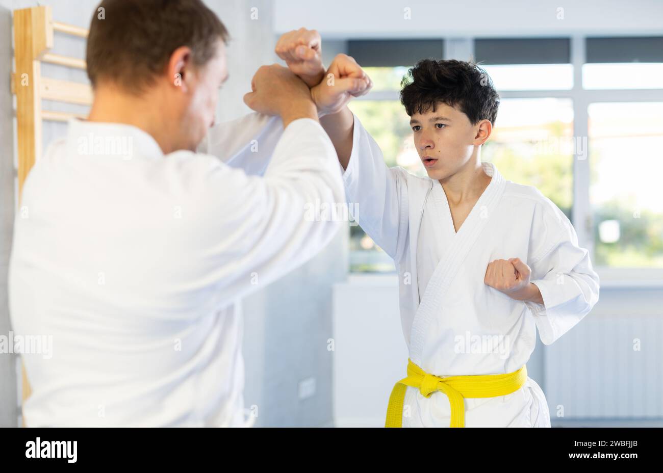 Private karate lesson for teenager in gym Stock Photo - Alamy