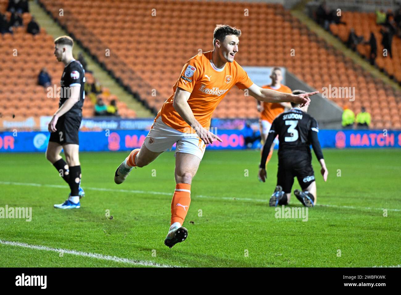 Matty Virtue of Blackpool celebrates his goal to make it 1-0 during the ...