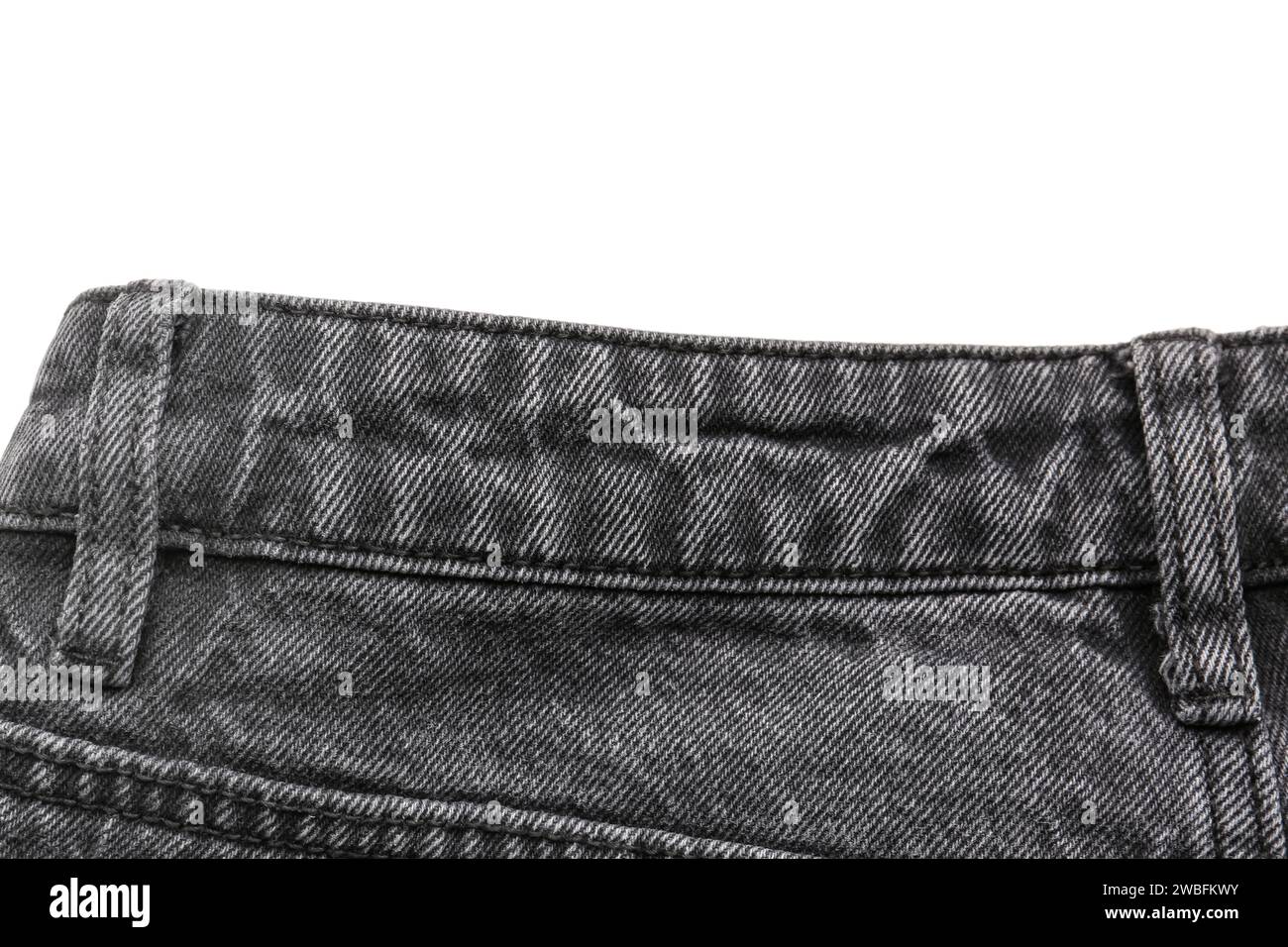 Stylish black denim jeans on white background Stock Photo - Alamy