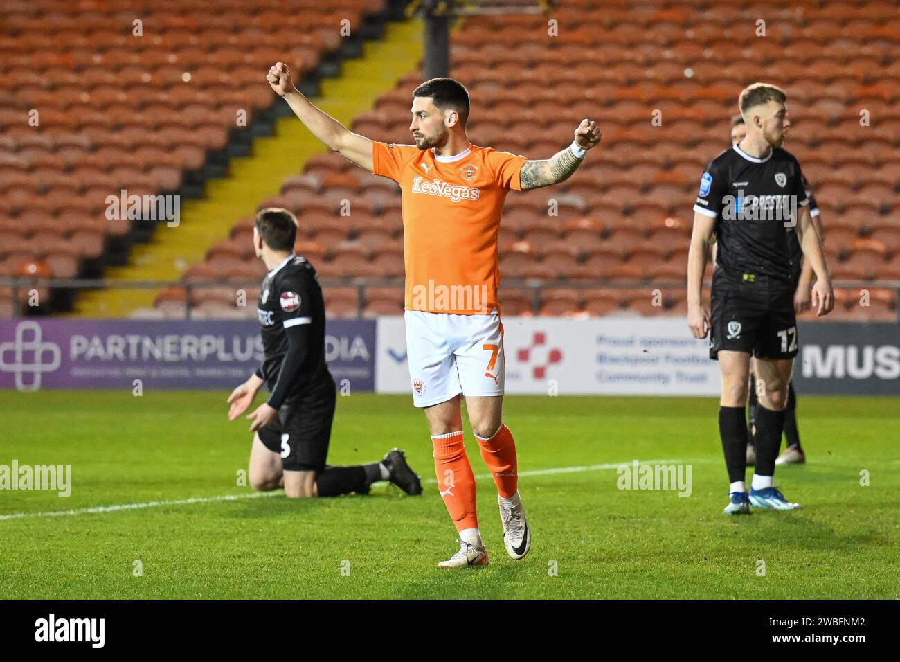 Owen Dale of Blackpool celebrates his sides goal to make it 1-0 during ...