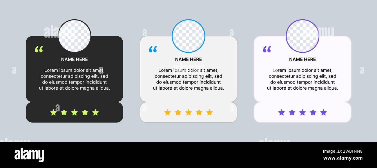 Customer review template. Testimonials, feedback with rating. Box with ...