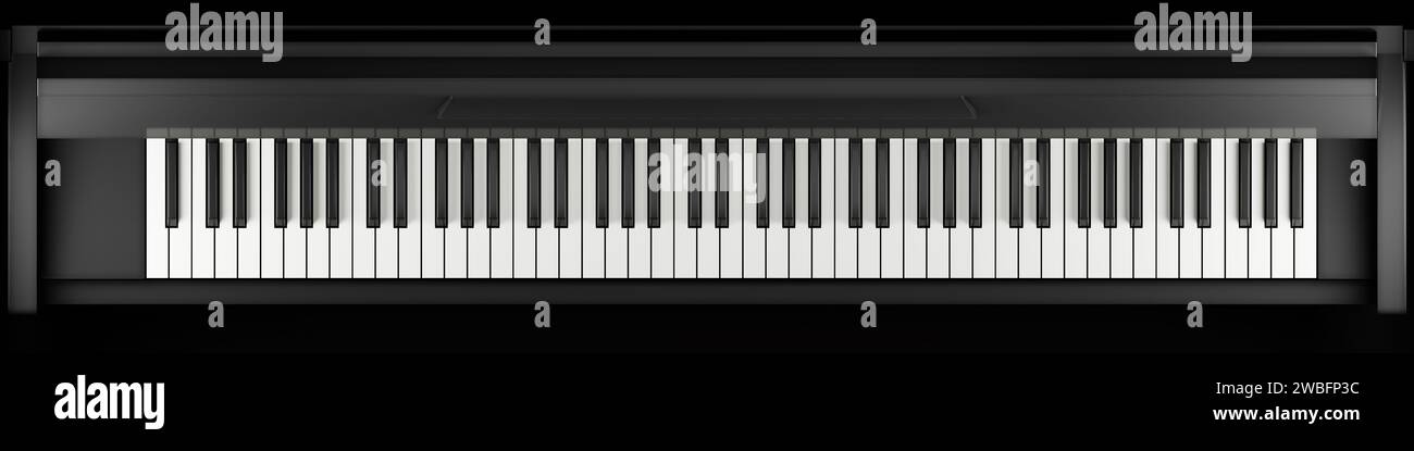Full piano keyboard. Flat top orthographic view of black and white ...