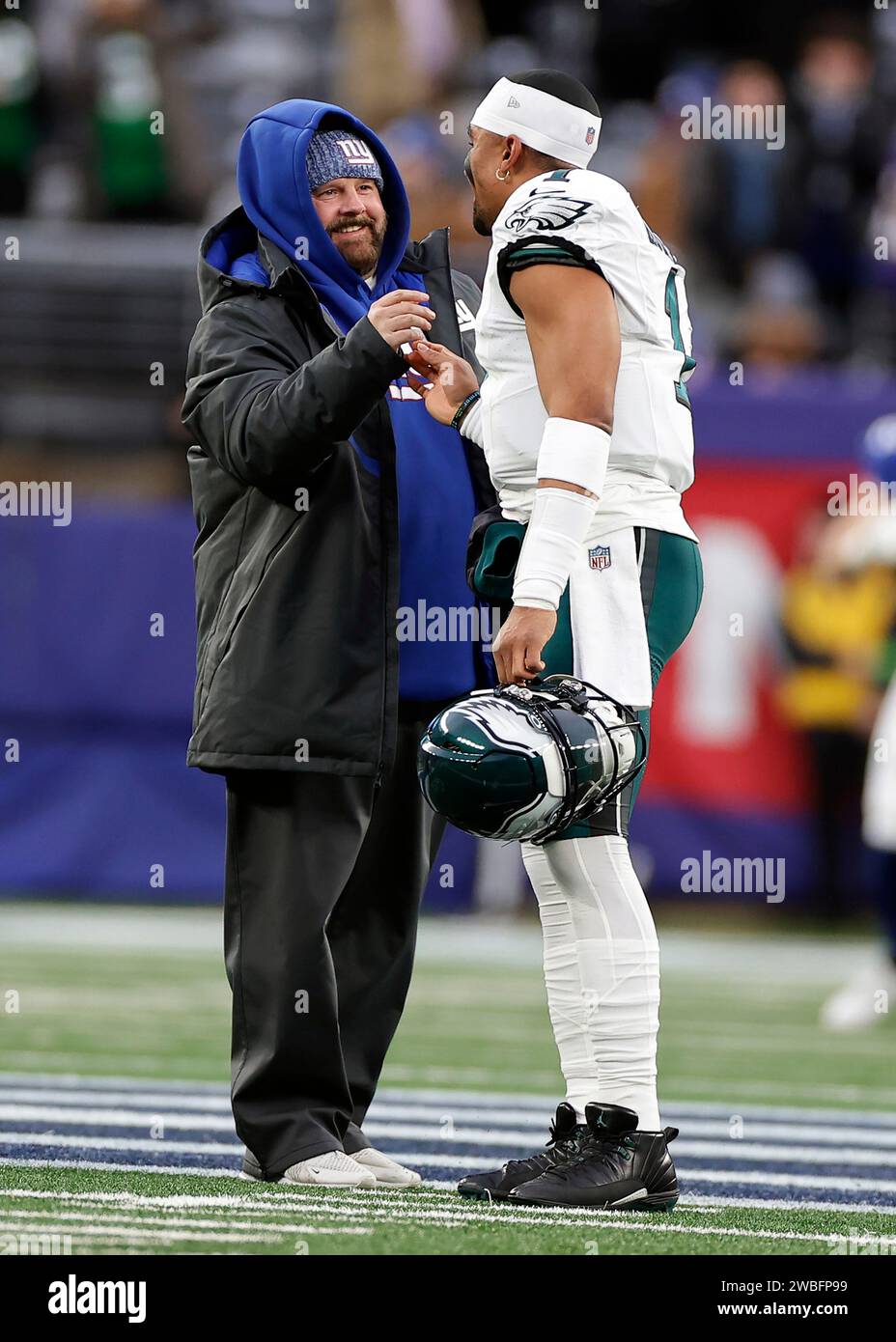 New York Giants head coach Brian Daboll talks to Philadelphia Eagles ...
