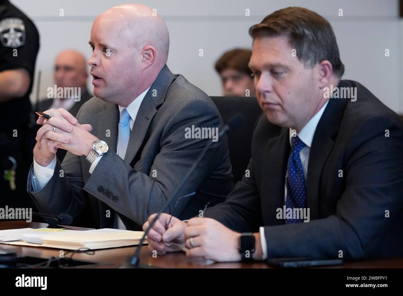 Lake County Assistant State's Attorney Ben Dillon, left, speaks as Lake ...