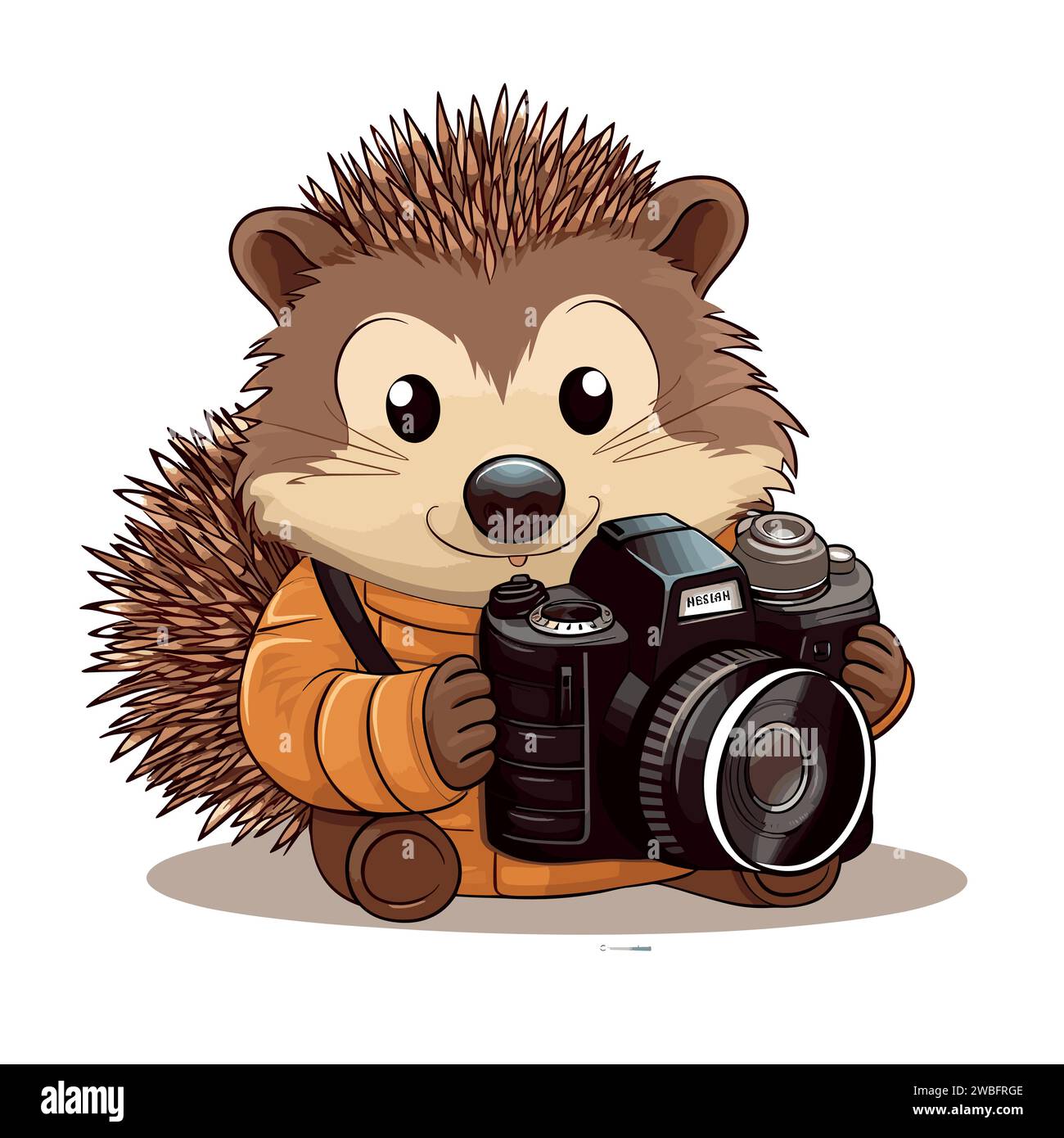 Hedgehog capturing photo using DSLR camera on White Background Stock ...
