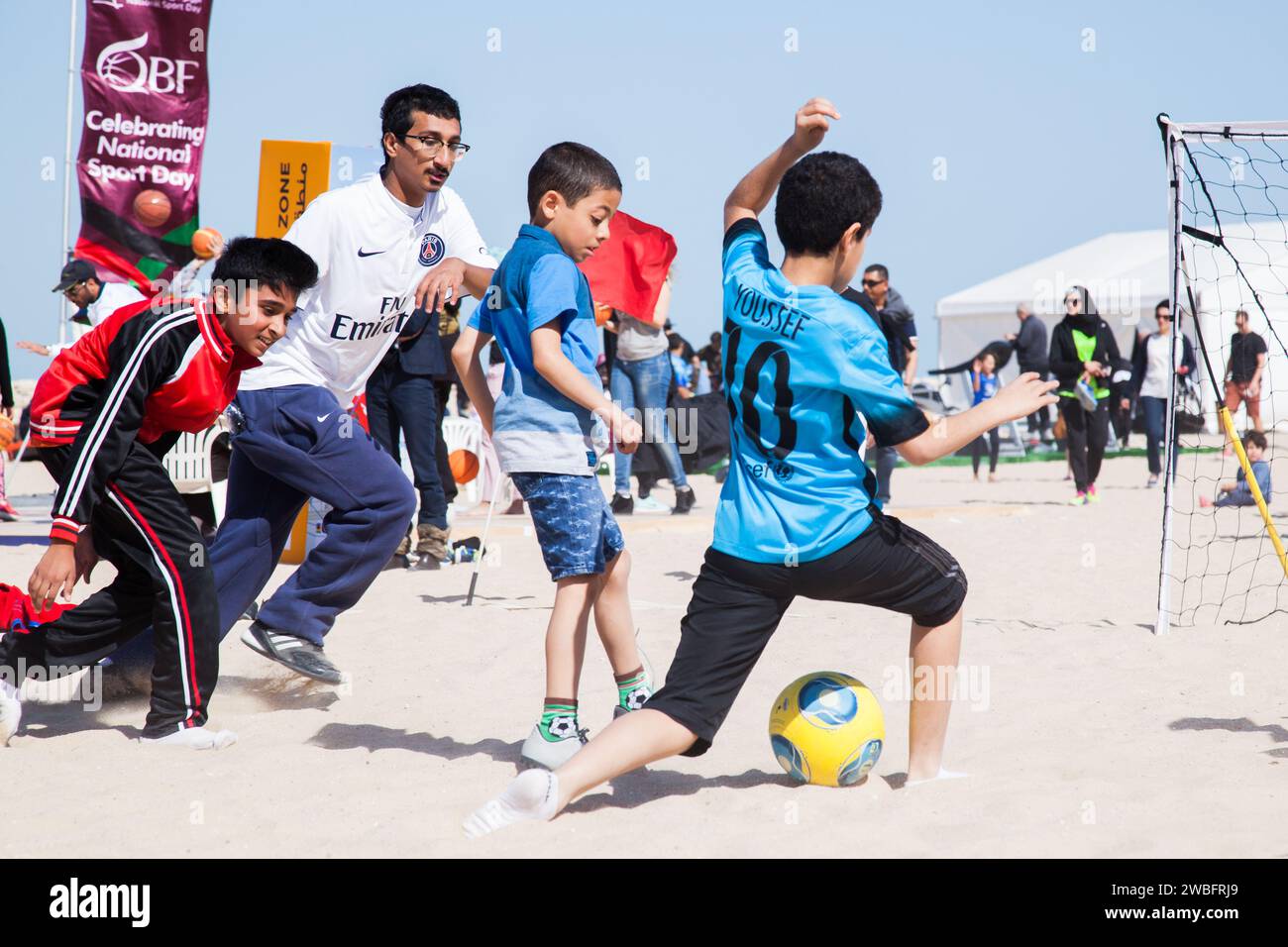 Doha ,Qatar-February 14,2016 : Children play football on the occasion ...