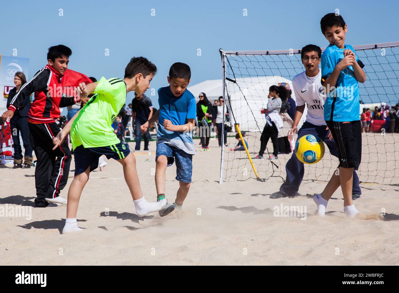 Doha ,Qatar-February 14,2016 : Children play football on the occasion ...