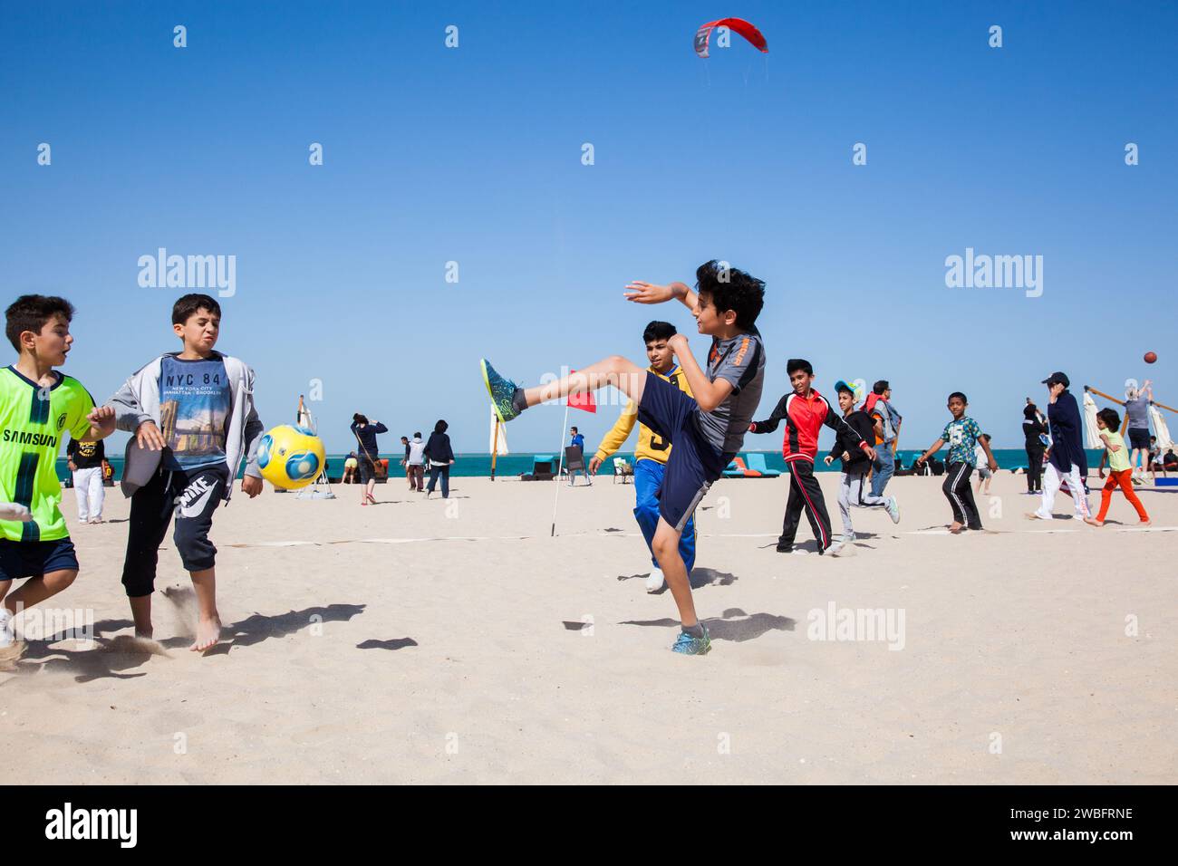 Doha ,Qatar-February 14,2016 : Children play football on the occasion ...