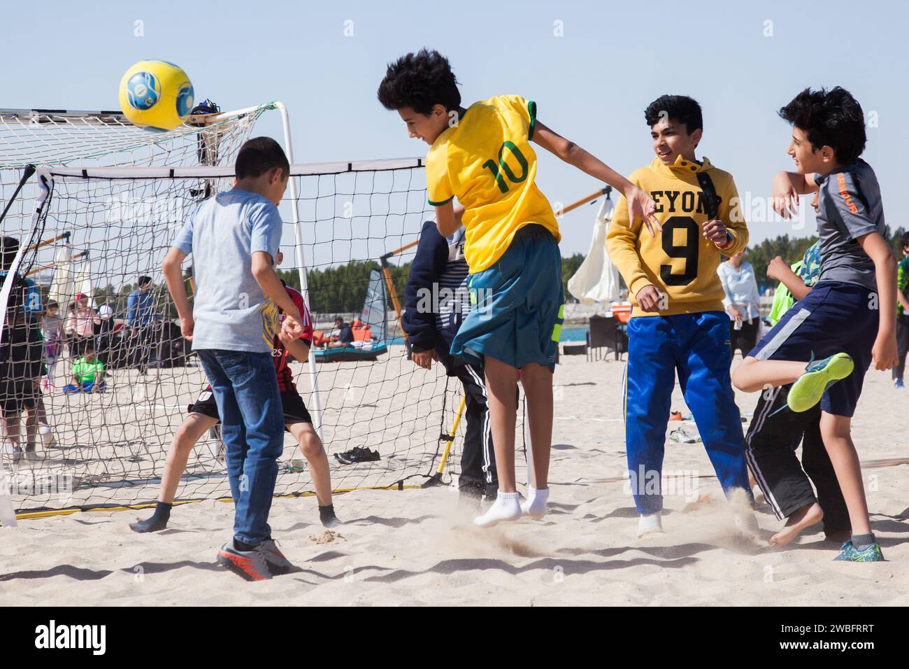 Doha ,Qatar-February 14,2016 : Children play football on the occasion ...