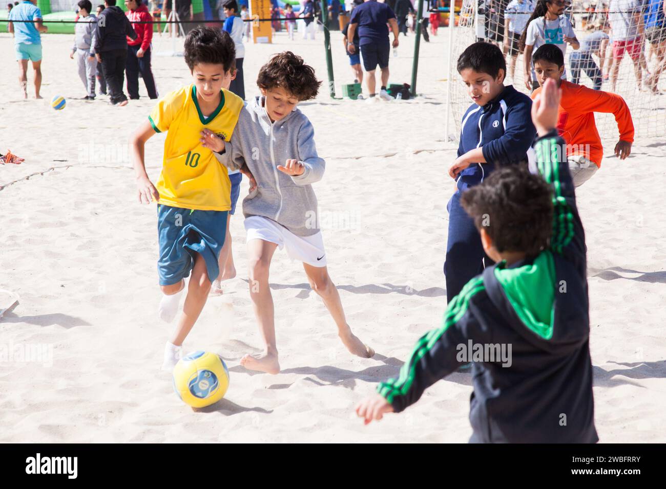 Doha ,Qatar-February 14,2016 : Children play football on the occasion ...