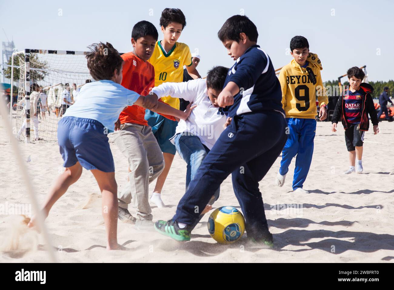 Doha ,Qatar-February 14,2016 : Children play football on the occasion ...
