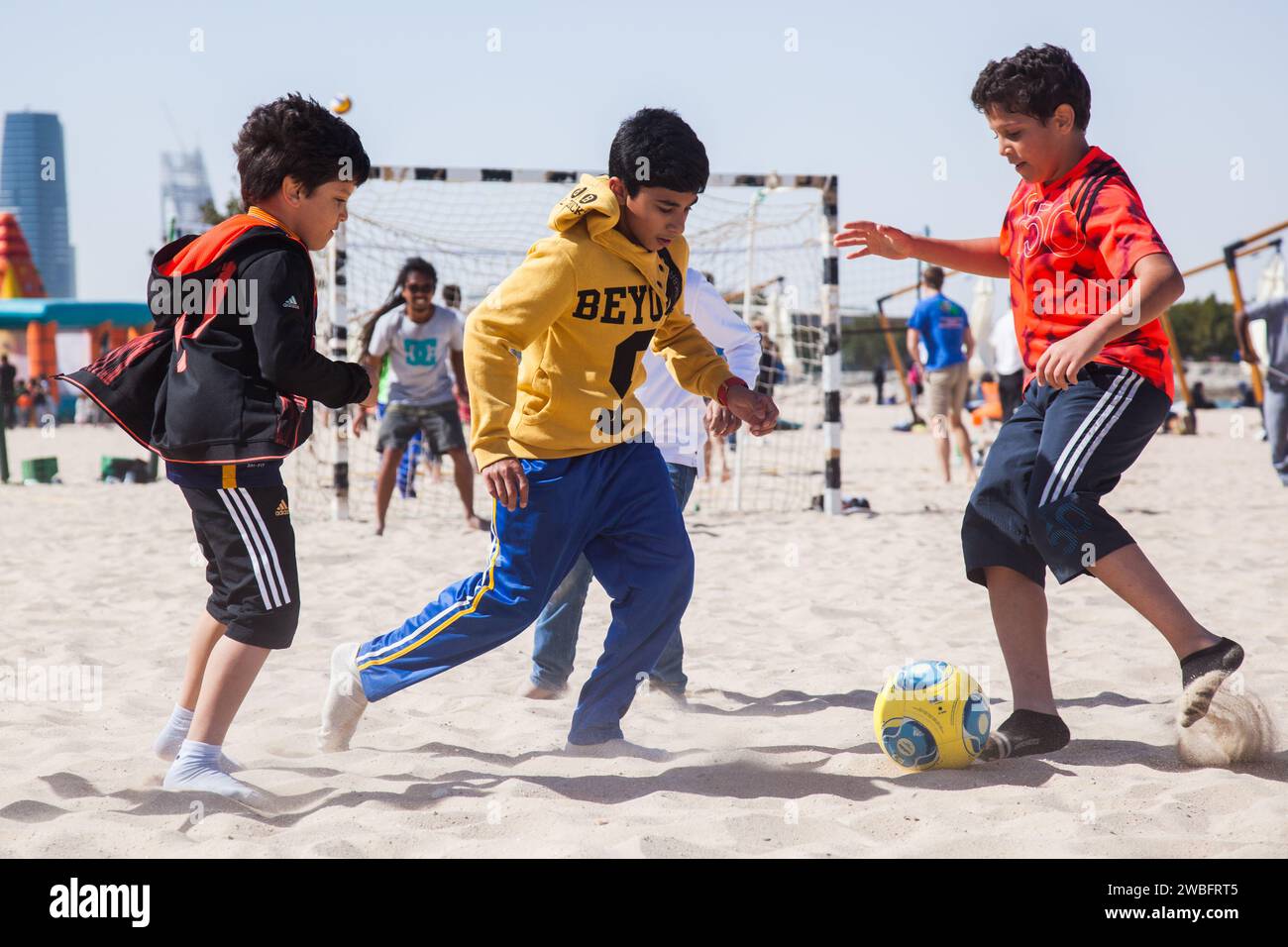 Doha ,Qatar-February 14,2016 : Children play football on the occasion ...