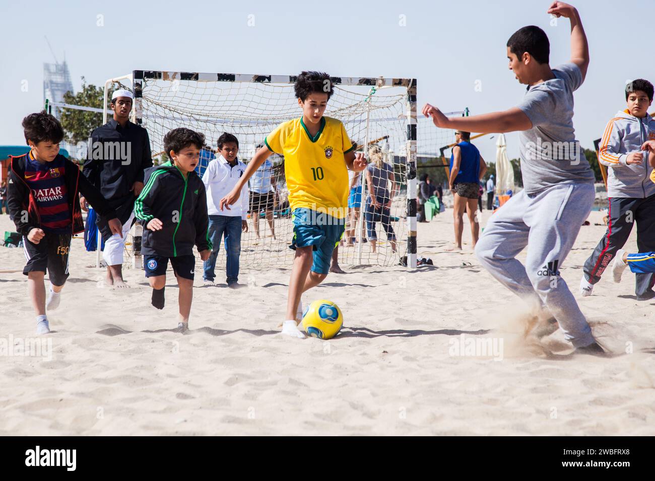 Doha ,Qatar-February 14,2016 : Children play football on the occasion ...