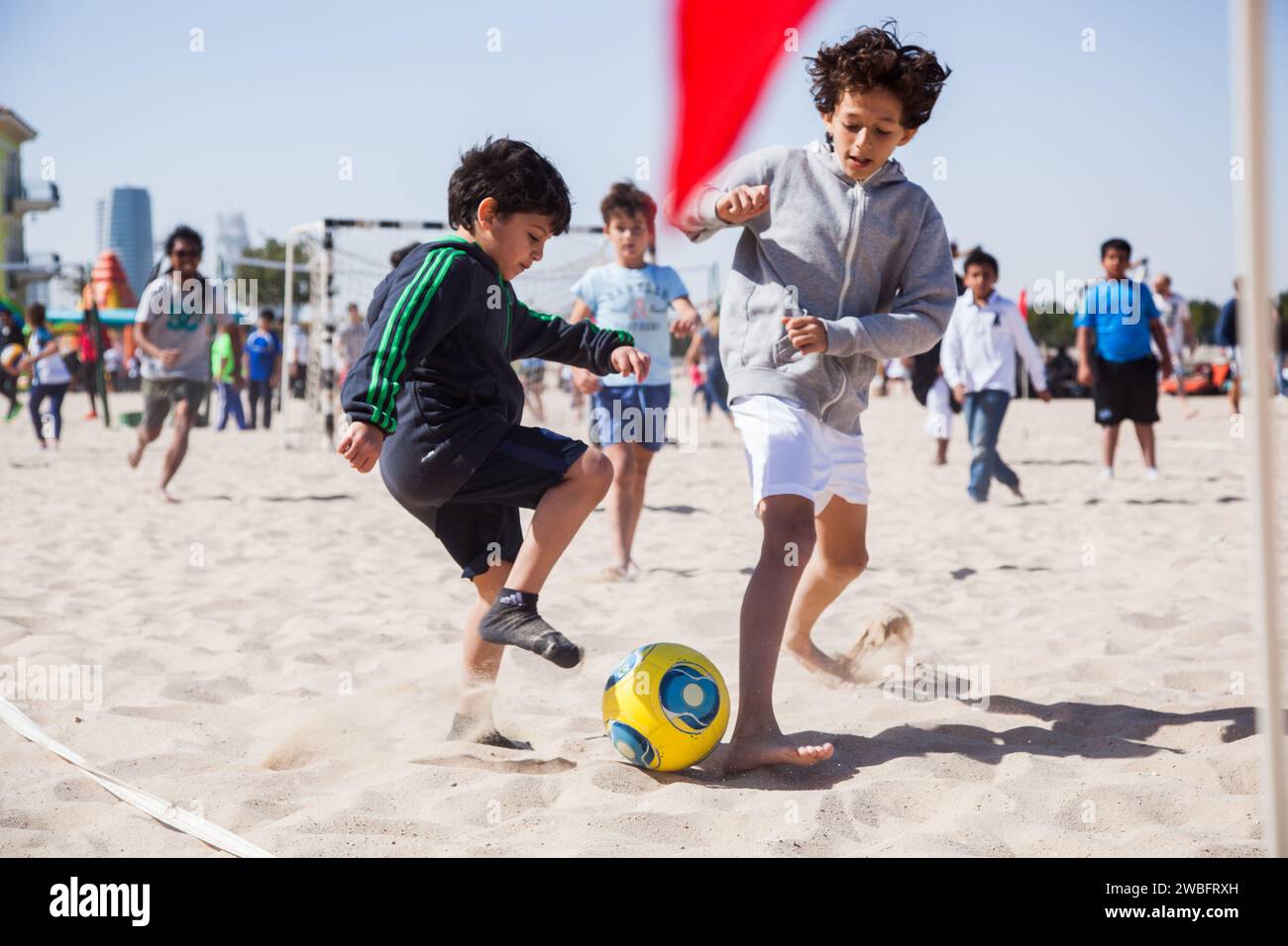 Doha ,Qatar-February 14,2016 : Children play football on the occasion ...