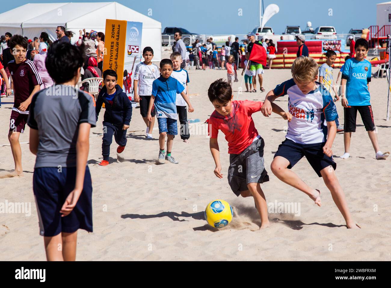 Doha ,Qatar-February 14,2016 : Children play football on the occasion ...