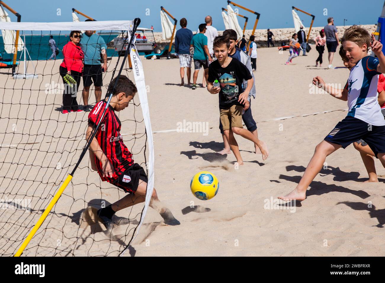 Doha ,Qatar-February 14,2016 : Children play football on the occasion ...