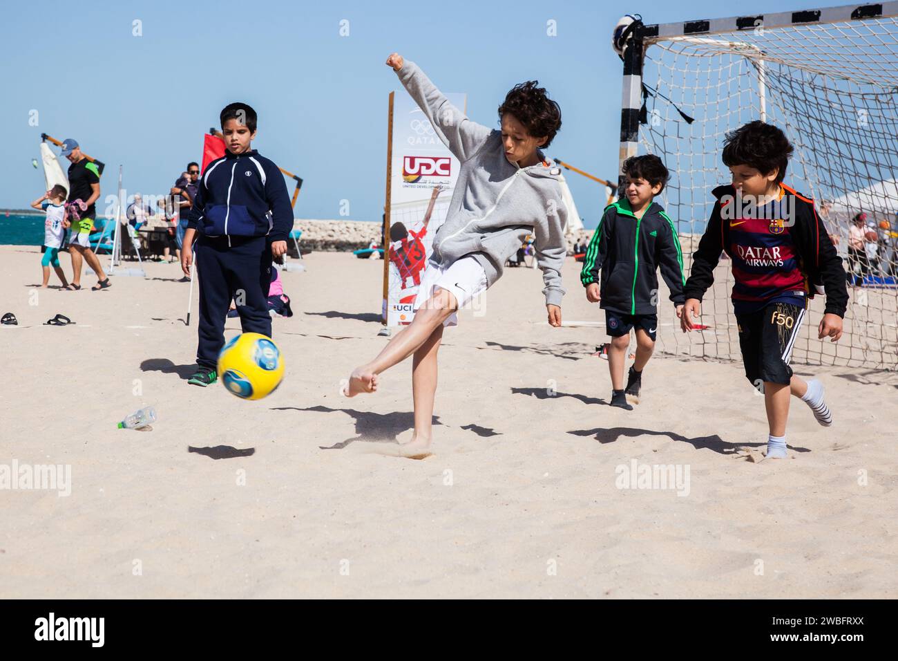 Doha ,Qatar-February 14,2016 : Children play football on the occasion of the celebration of ...