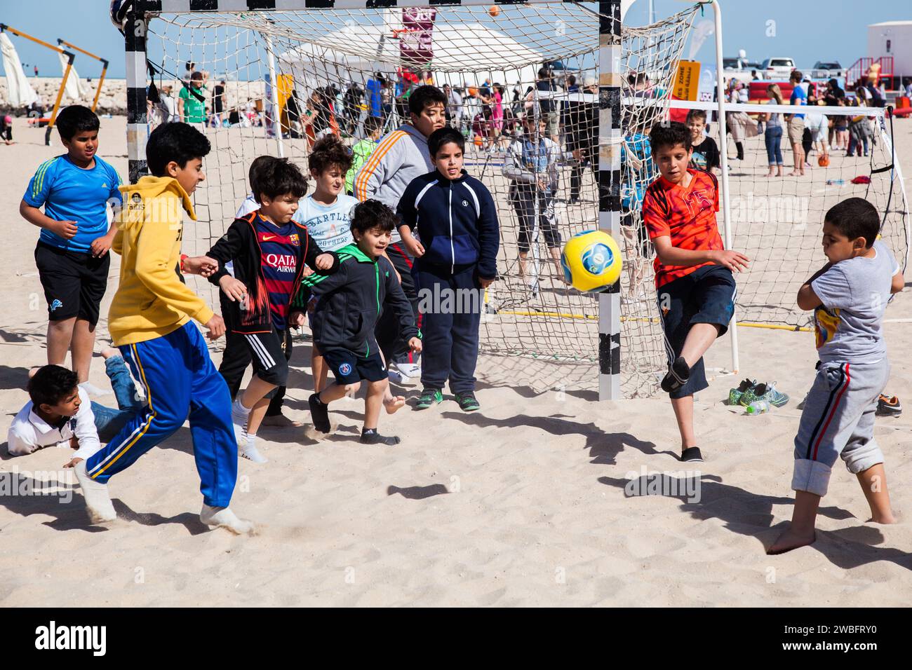 Doha ,Qatar-February 14,2016 : Children play football on the occasion ...