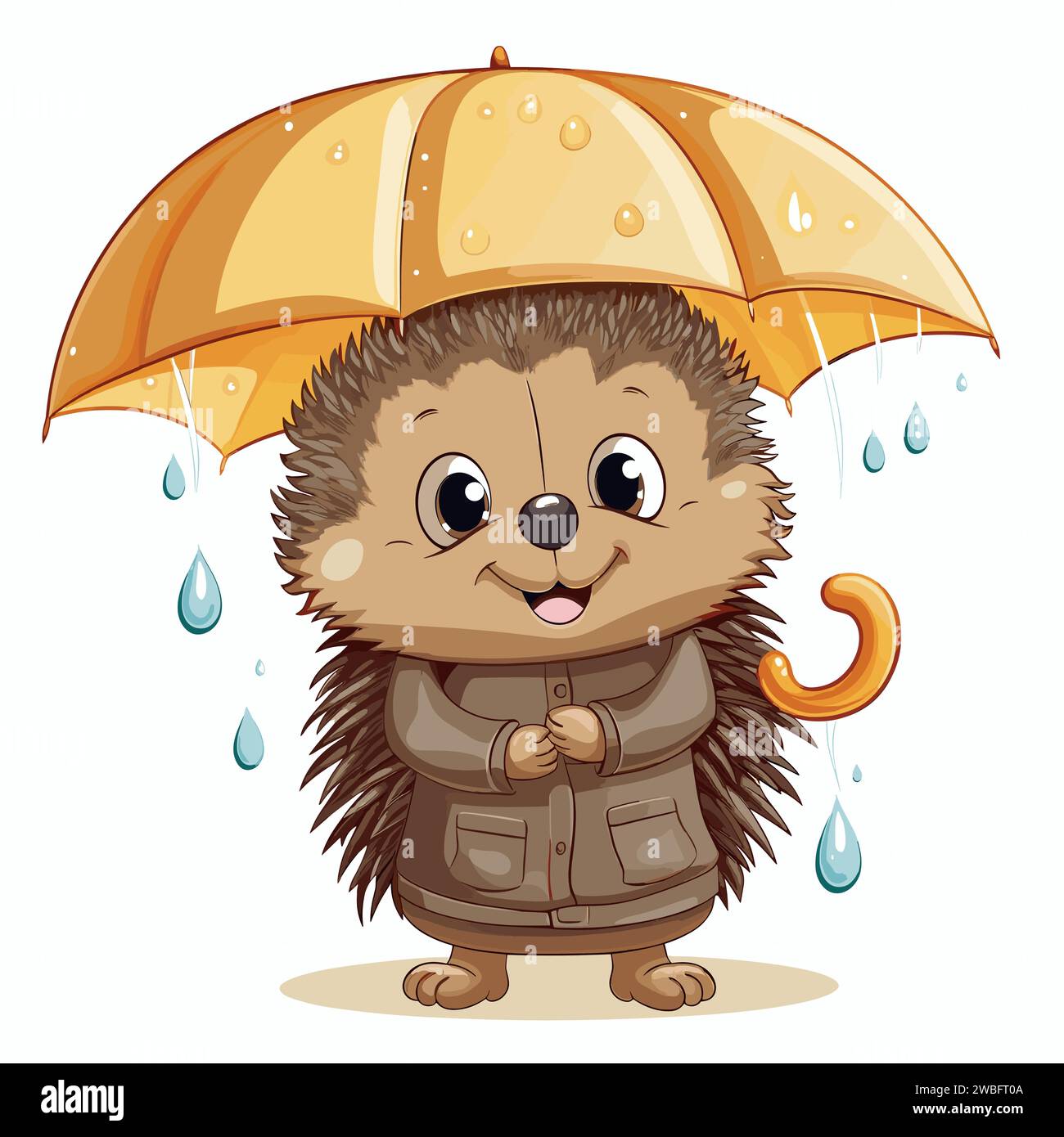 Hedgehog on rainy day holding an umbrella on White Background Stock ...