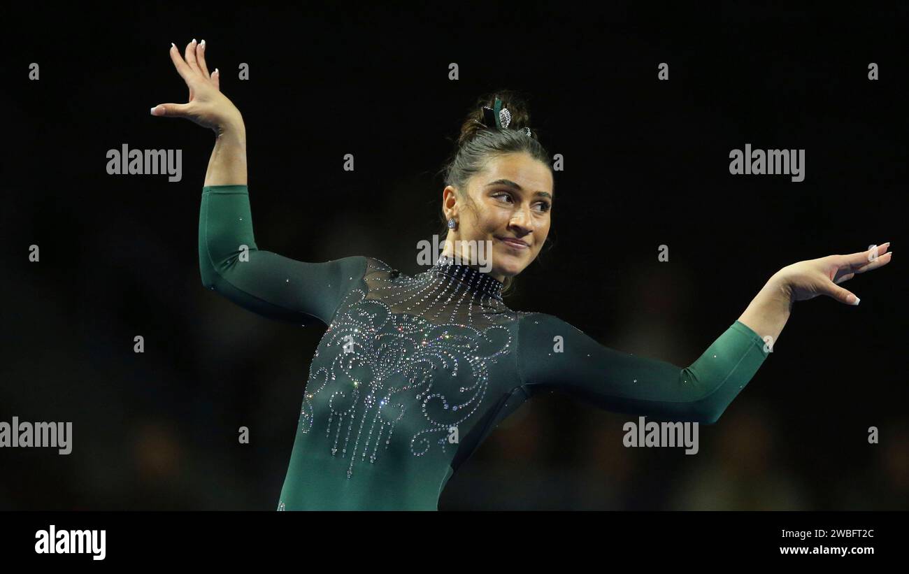 Michigan State's Delanie Harkness competes on the floor exercise during ...