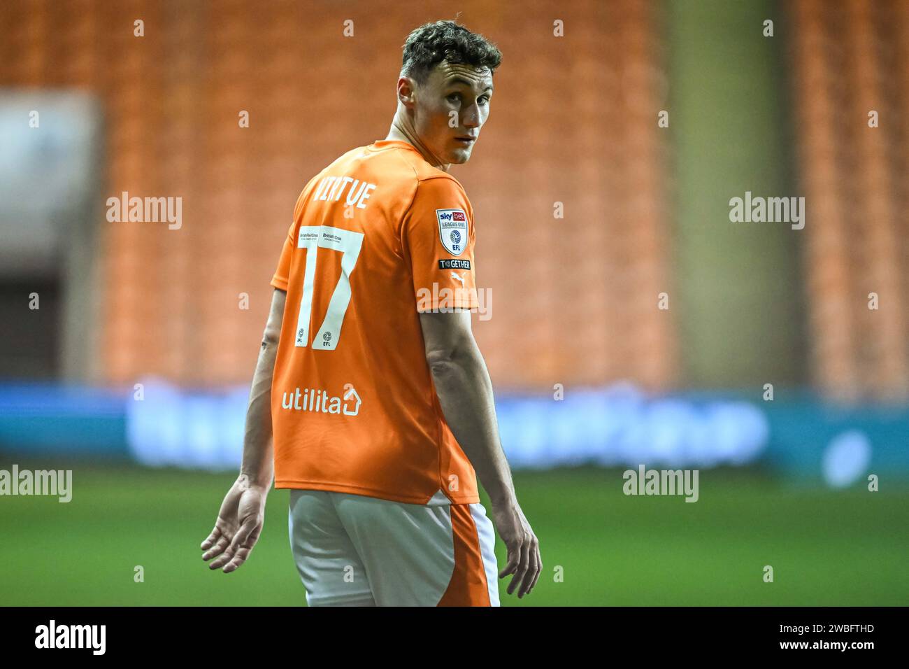 Matty Virtue of Blackpool during the Bristol Street Motors Trophy match ...