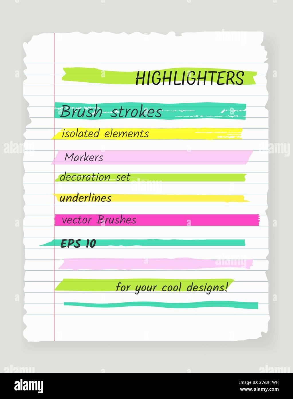 Neon various highlight brush strokes set. isolated elements Stock ...