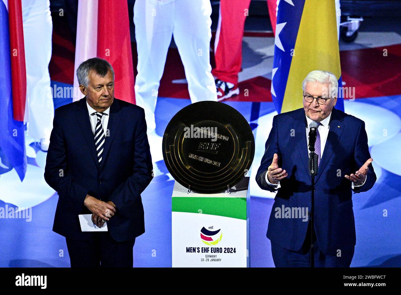 German Federal President Frank-Walter Steinmeier, right, opens the ...