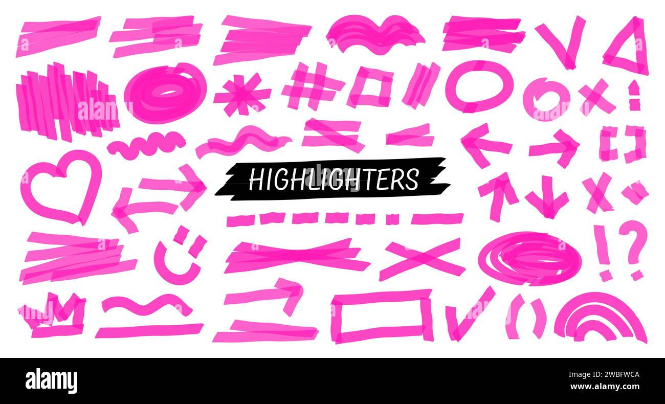 Neon pink highlight brush underlines. isolated elements Stock Vector ...