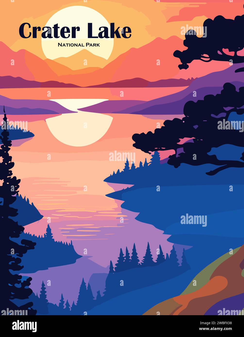 Retro Crater Lake National Parks poster vector art Stock Vector Image ...