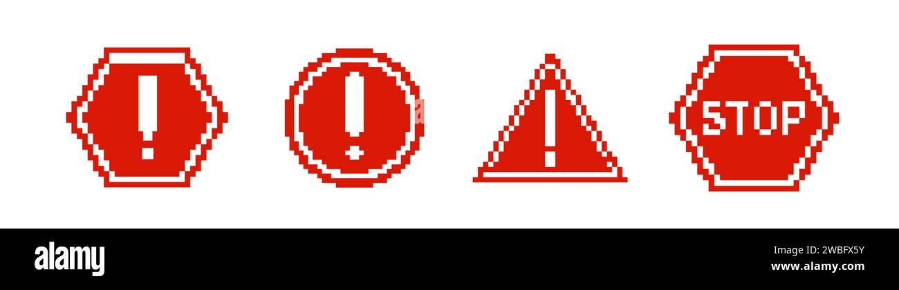 8 bit caution road sign icon. Pixel error retro banner Stock Vector ...
