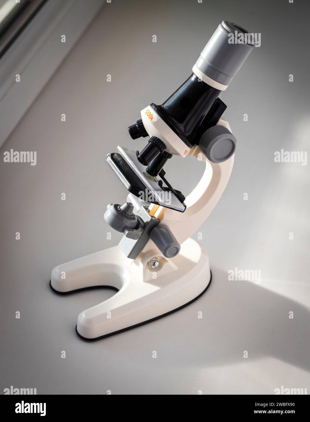 lose up shot of the microscope on the window Stock Photo - Alamy
