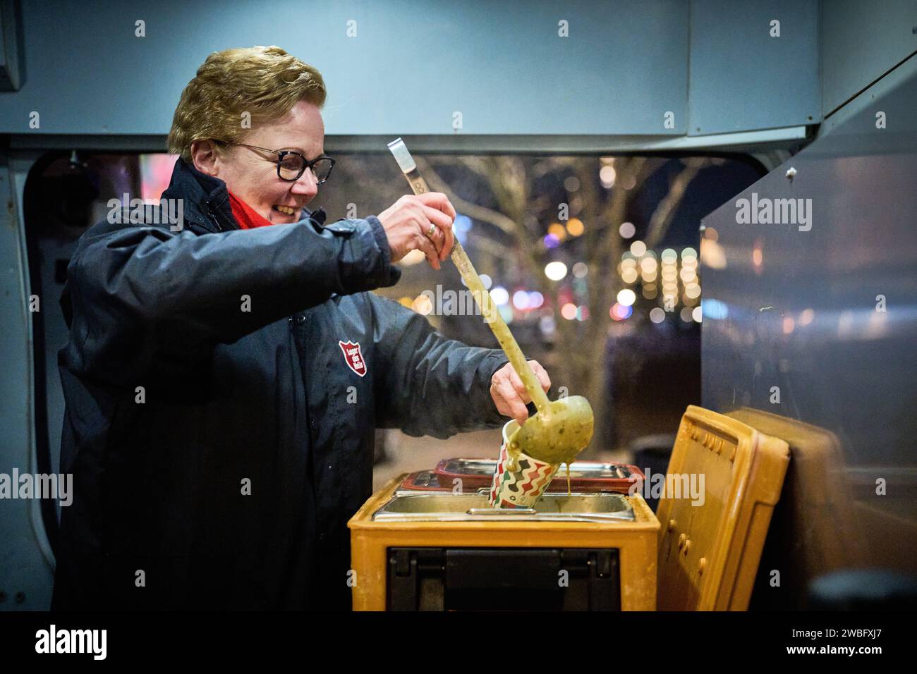 ROTTERDAM - Homeless people are offered soup from the soup bus. The ...