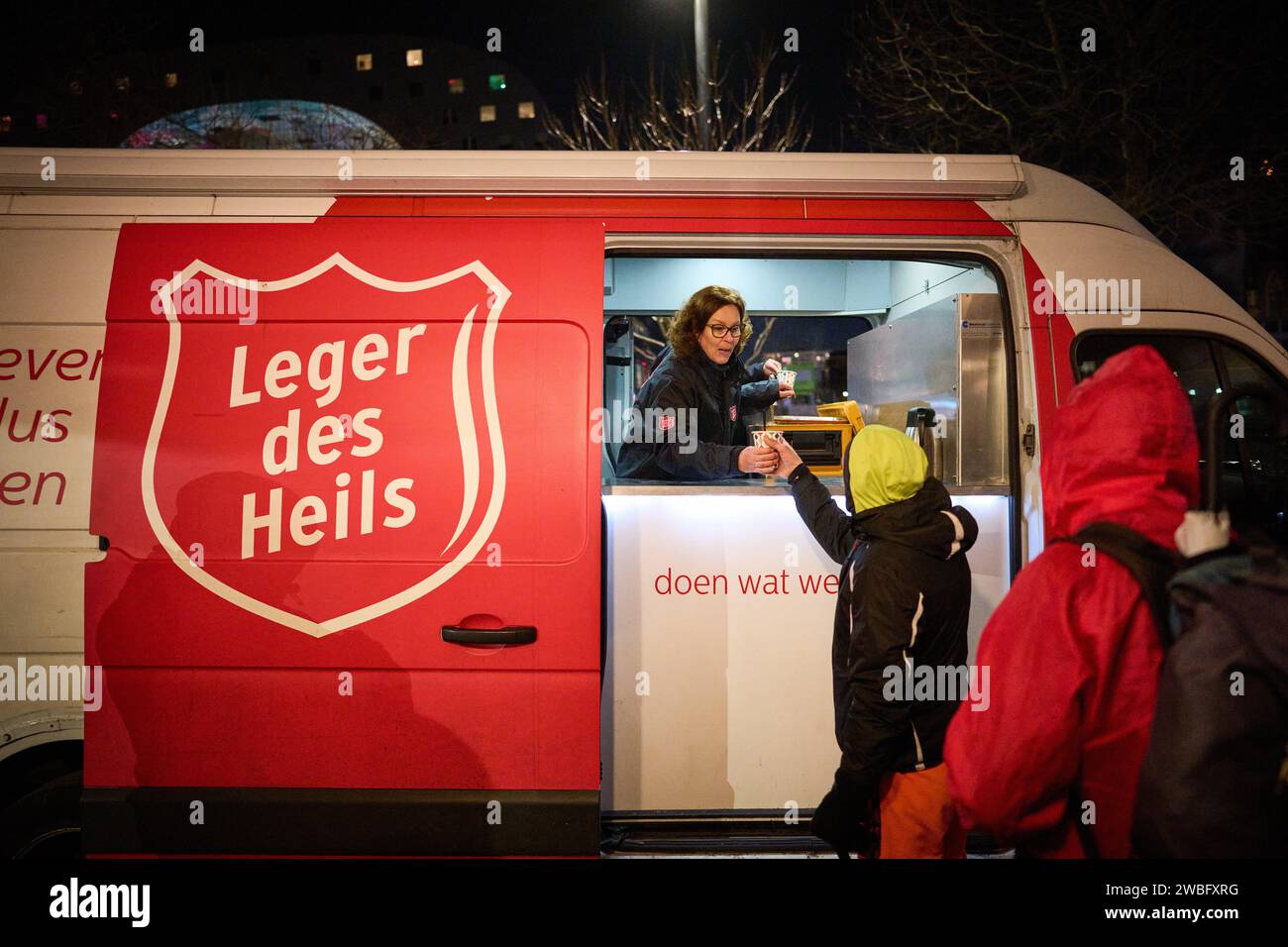 ROTTERDAM - Homeless people are offered soup from the soup bus. The ...