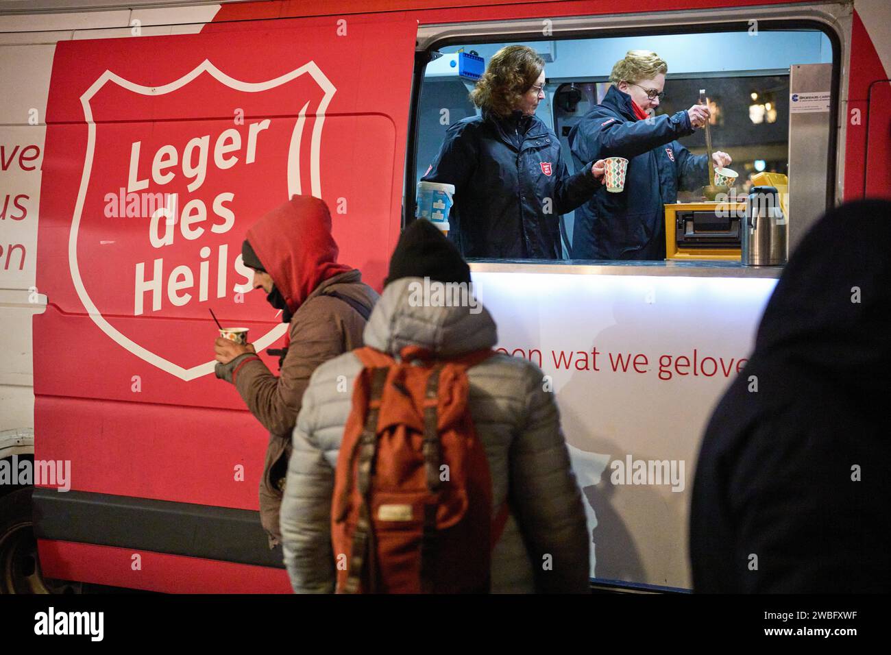 ROTTERDAM - Homeless people are offered soup from the soup bus. The ...