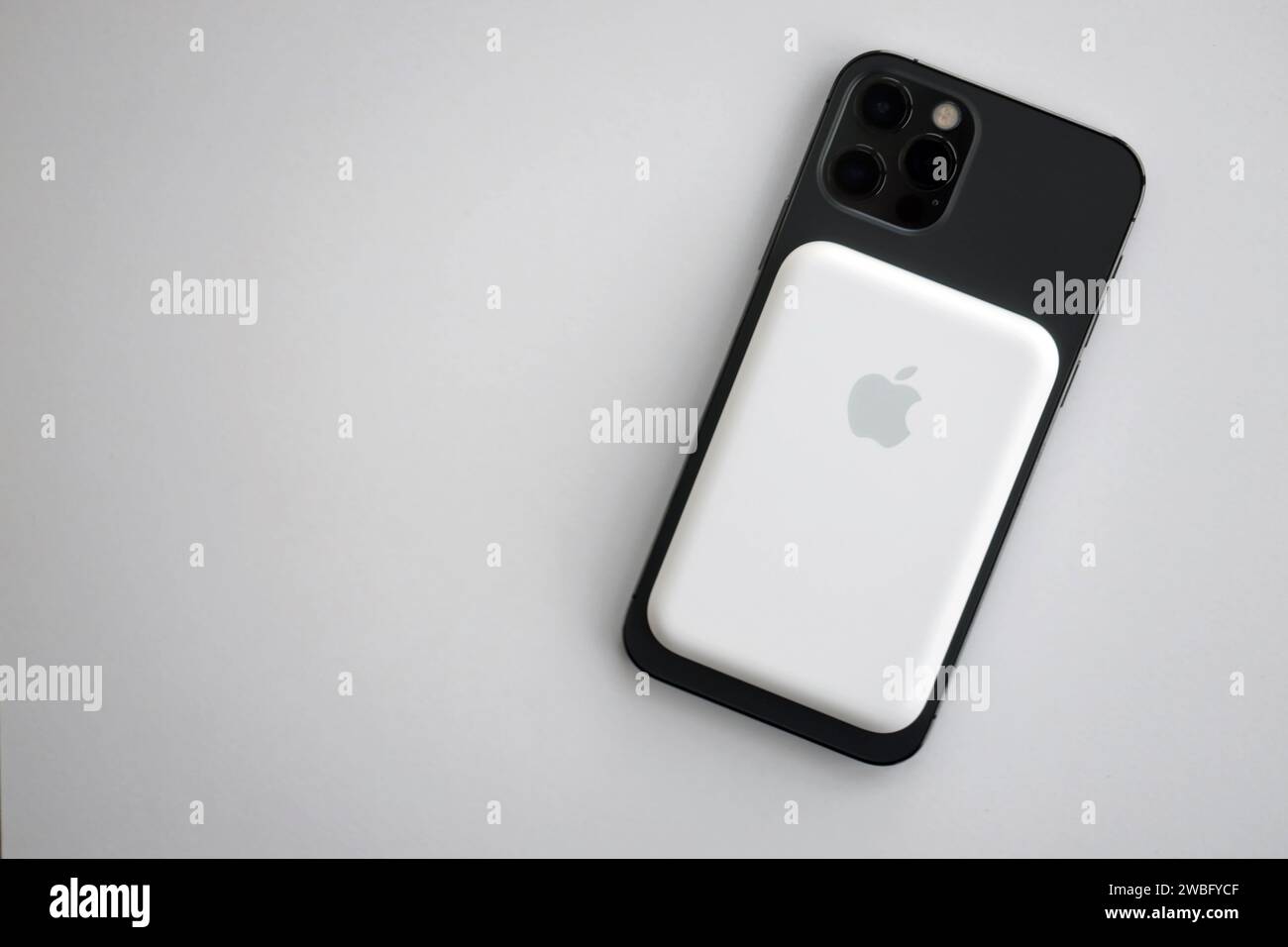 KYIV, UKRAINE - OCTOBER 31, 2023 Apple MagSafe battery device for ...