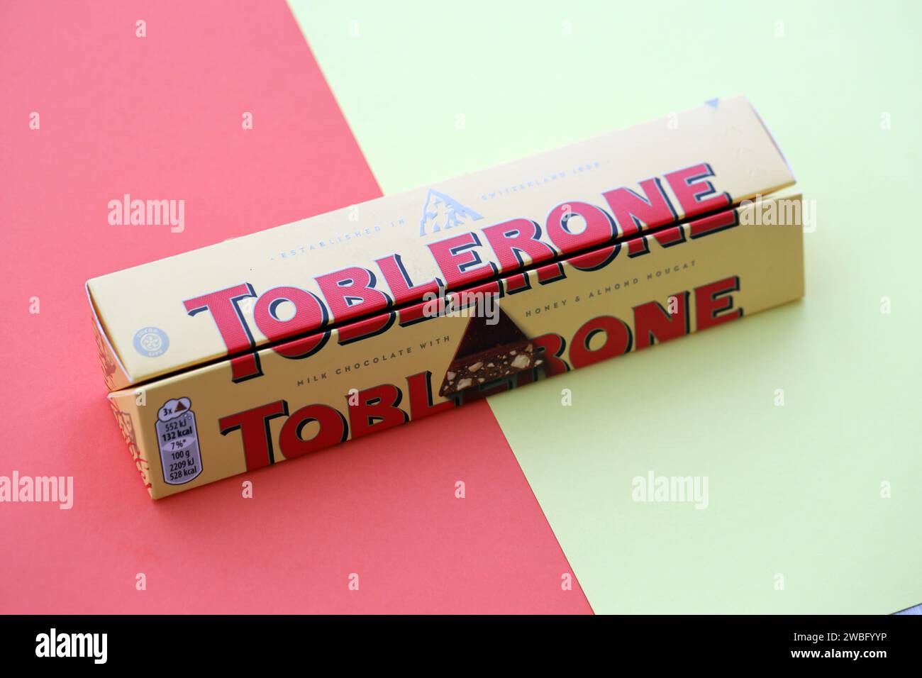 KYIV, UKRAINE - OCTOBER 31, 2023 Yellow Toblerone Chocolate Bar ...