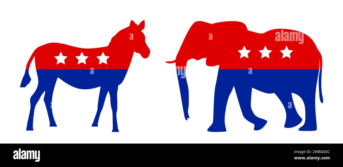 Democrat donkey and republican elephant usa debate and election symbol ...