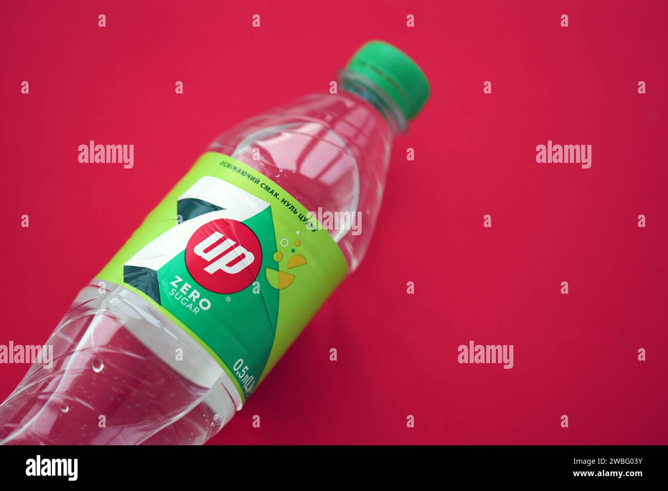 KYIV, UKRAINE - OCTOBER 31, 2023 7up 0,5 liter zero sugar plastic ...