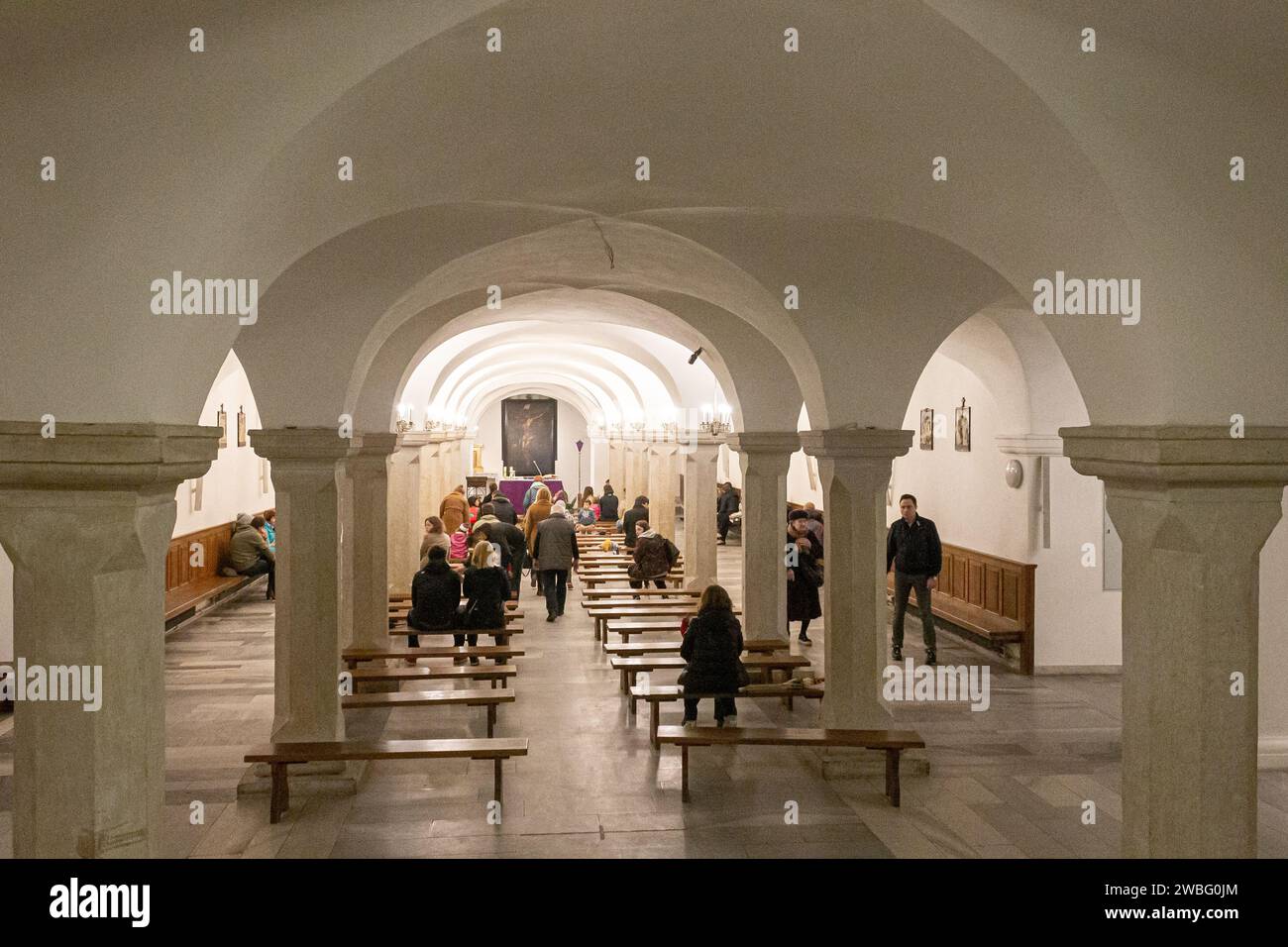 Warsaw, Poland. Inside the crypt of the Church of the Holy Cross ...