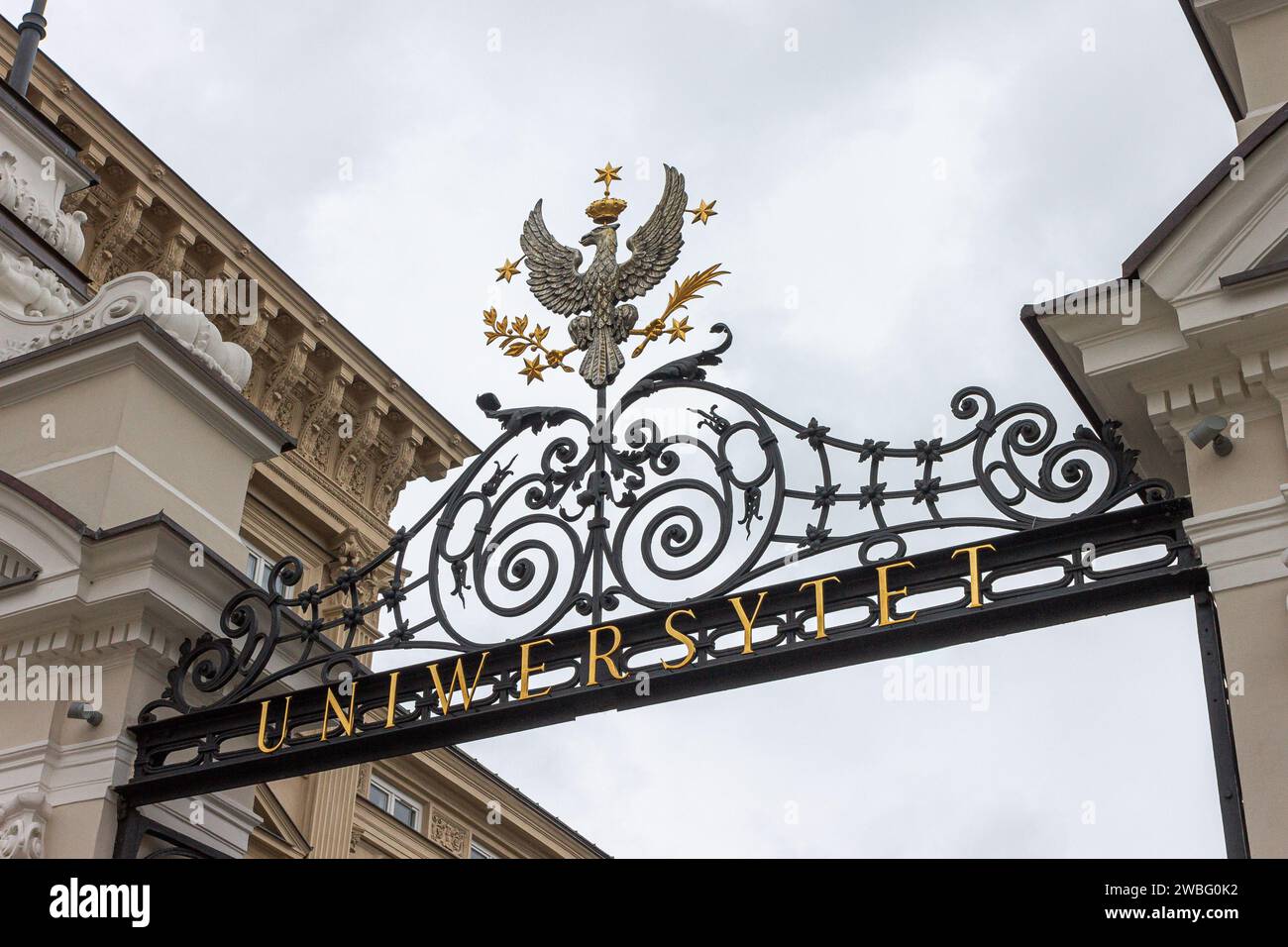 Warsaw, Poland. Entrance gate to the main campus of the Uniwersytet ...