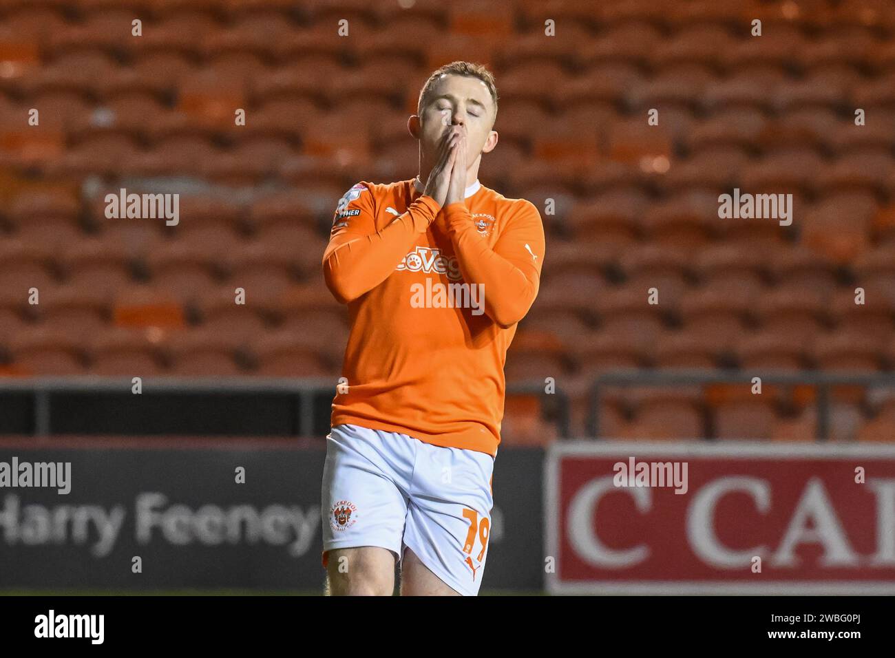 Shayne Lavery of Blackpool reacts to a missed chance on goalduring the ...