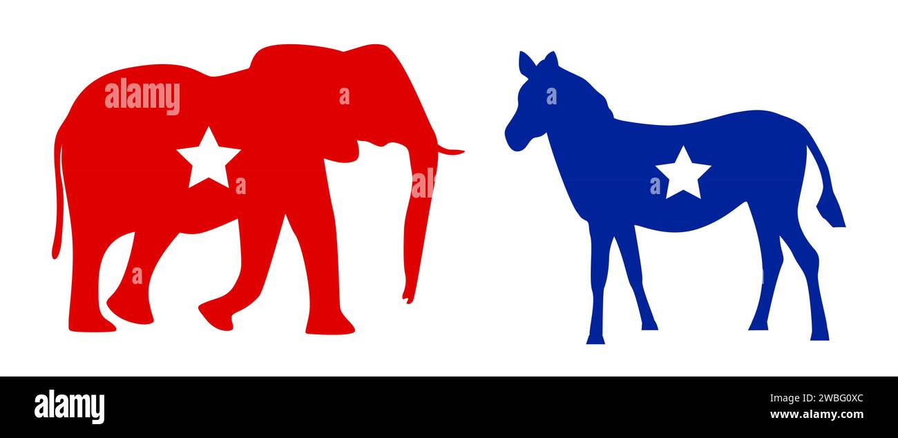 Democrat donkey and republican elephant usa debate and election symbol ...