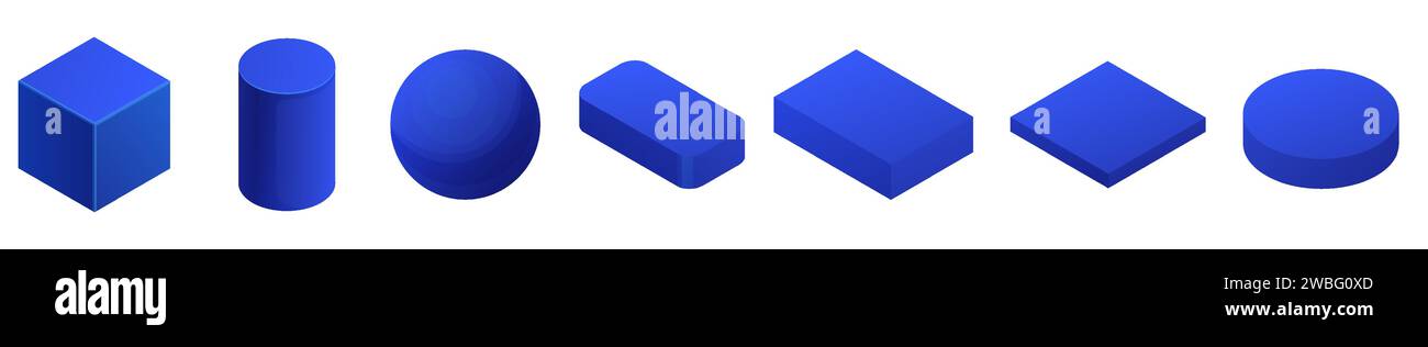 Geometric blue 3d shapes. Cylinder round and cubic elements Stock ...