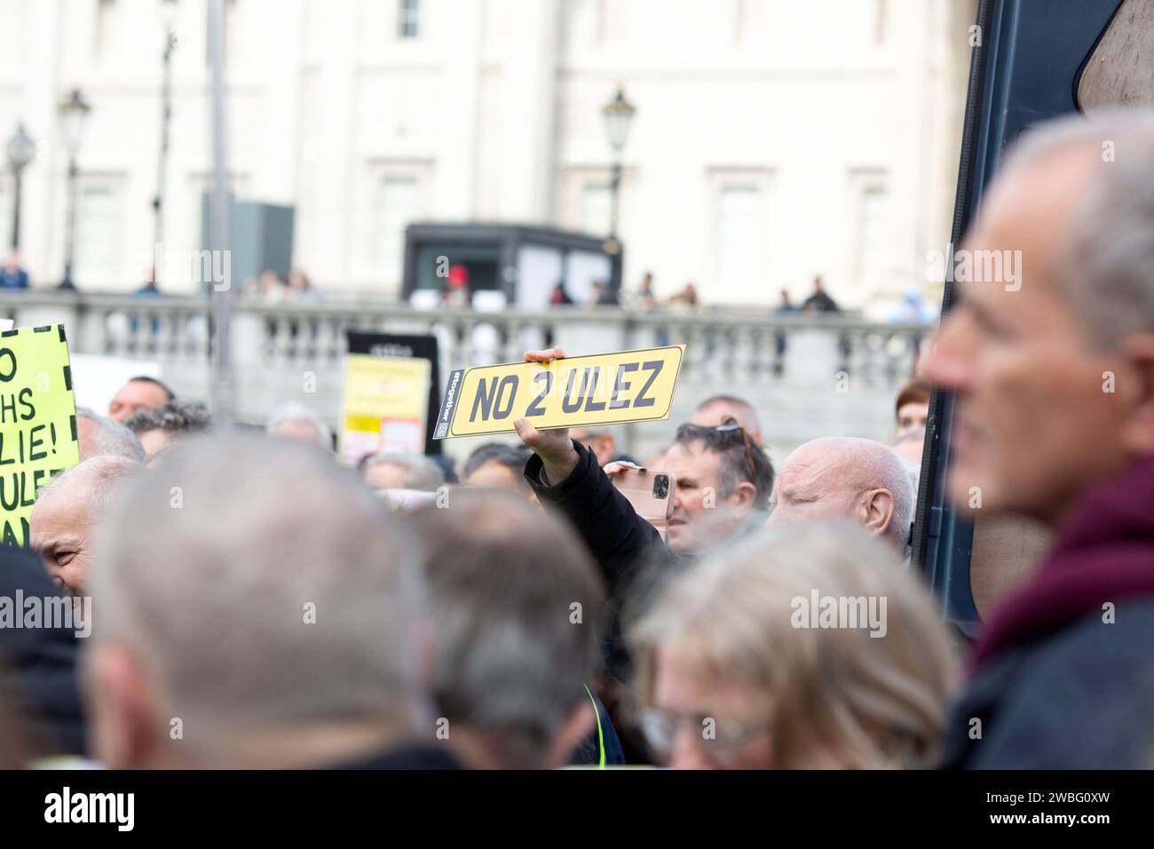 Protesters gather during an anti-ULEZ expansion protest around ...